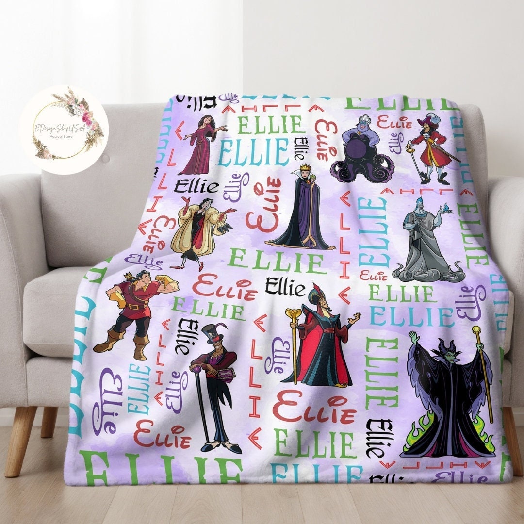 Personalized Watercolor Disney Villains Blanket, WDW Disneyland Evil ...
