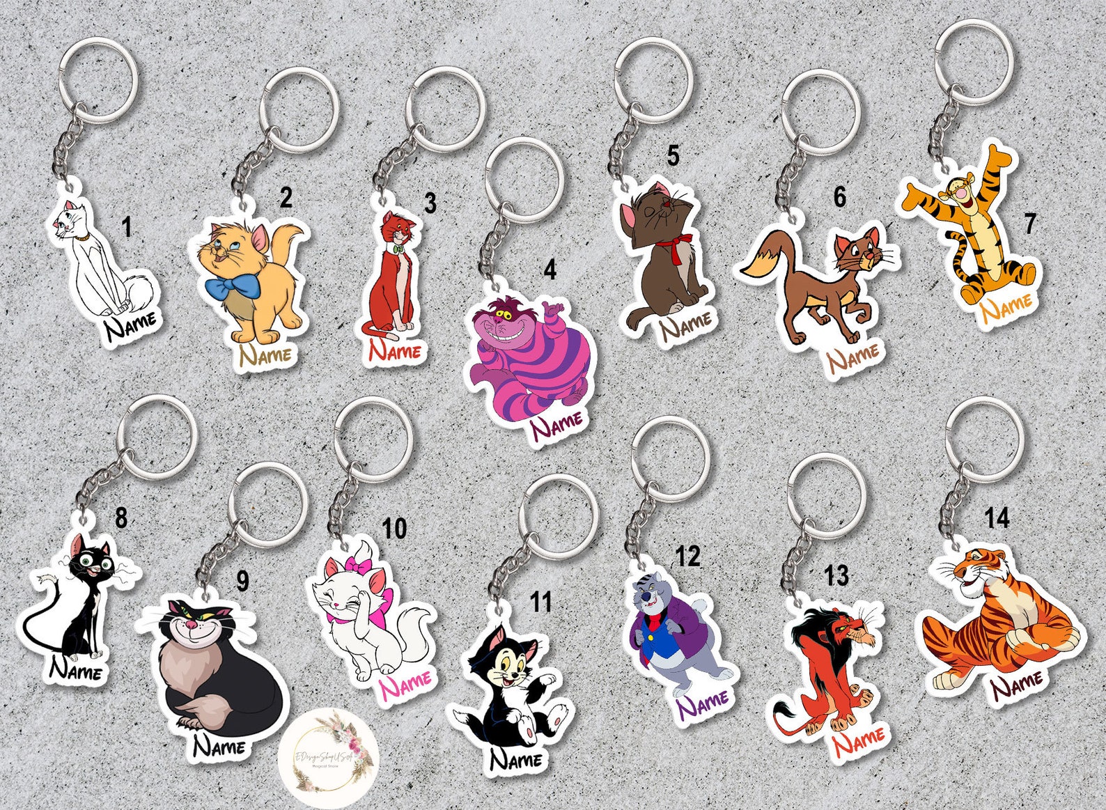 Personalized All Characters Disney Cats Keychain, Disney the Aristocats ...