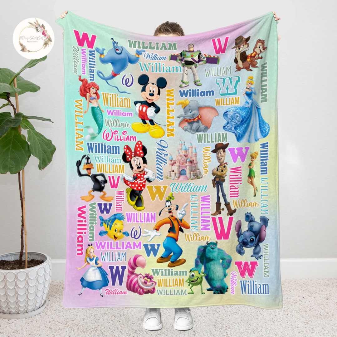 Personalized Multi Disney Characters Blanket, Disney Birthday Gift ...