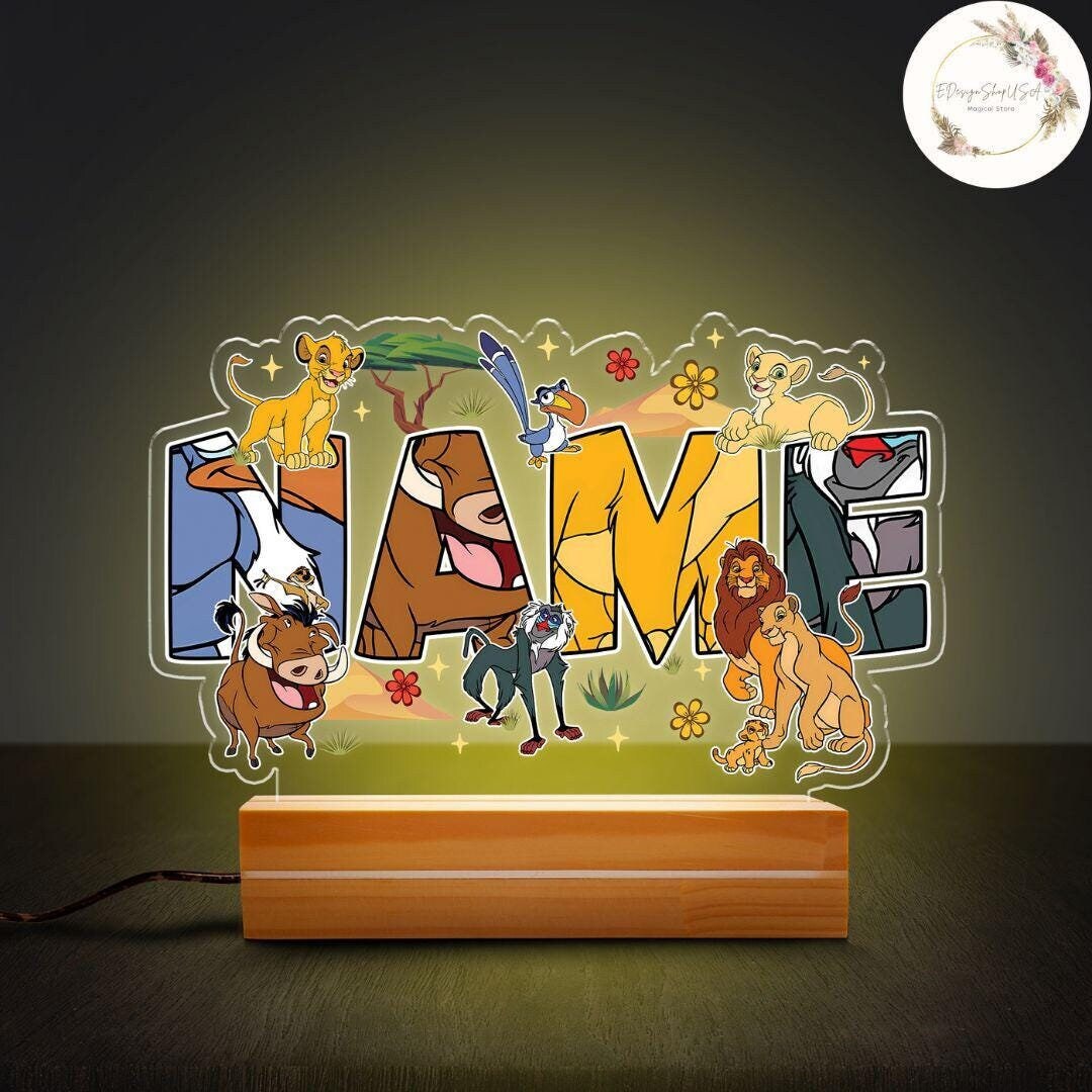 Custom Name Disney Lion King Night Light, Mufasa Simba Timon Pumbaa ...