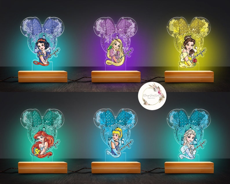 Personalized Watercolor Disney Princess Castle Night Light, Minnie Ears ...