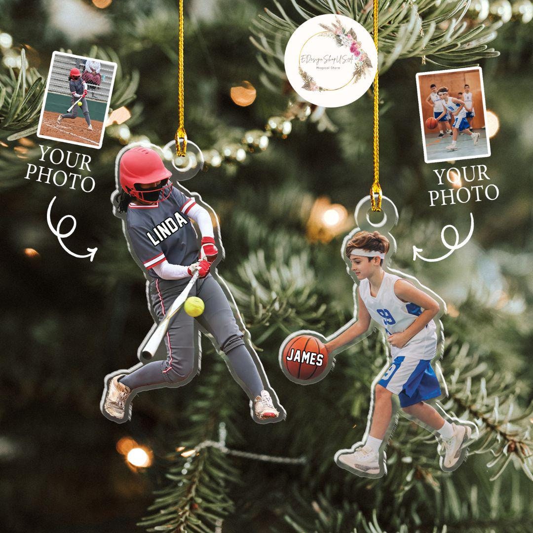 Custom Photo & Name Sports Player Ornament, Kids Family Christmas ...