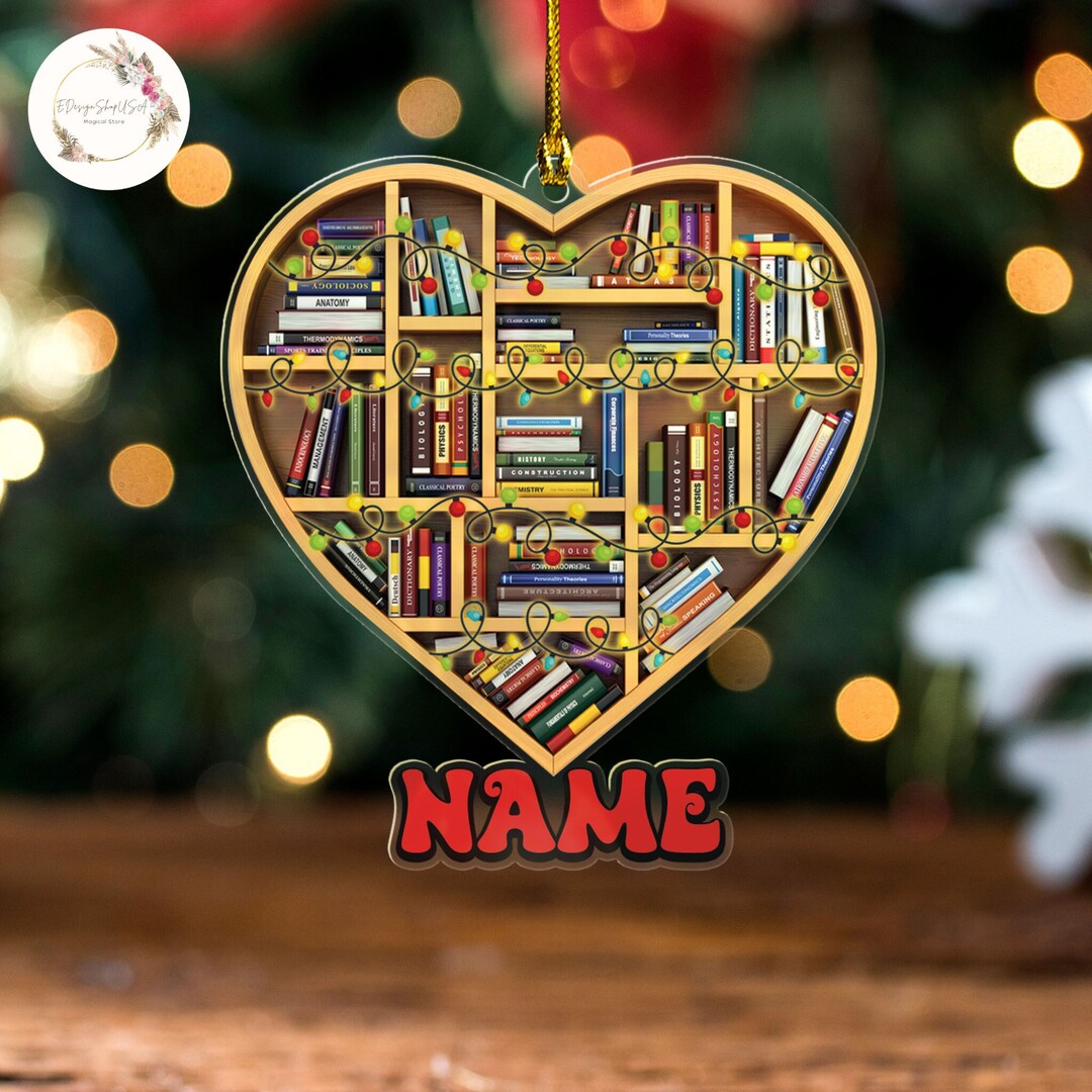 Personalized Book Christmas Ornament, Custom Bookshelf Ornament With ...