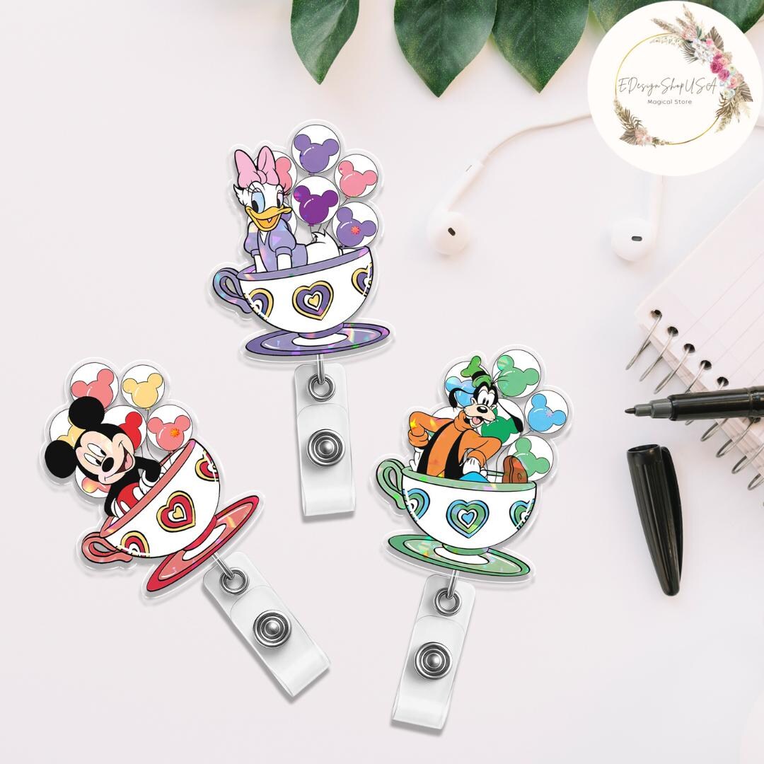 All Characters Teacup Disney Badge Reel, Mickey and Friends Stitch Pooh ...