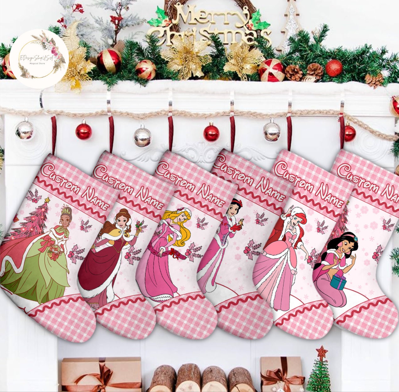 Personalized Pink Disney Princesses Christmas Stocking Disney - Etsy