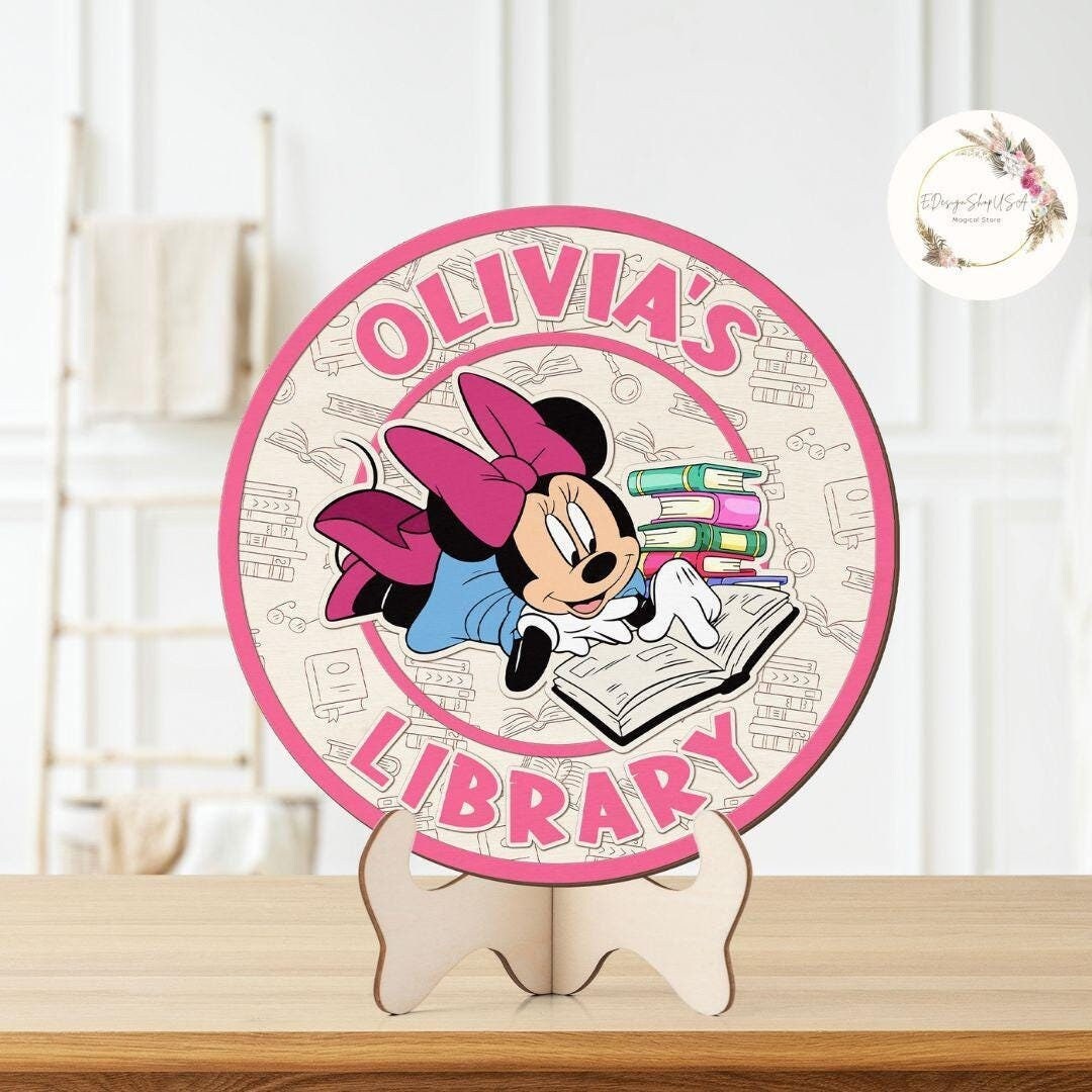 Personalized All Characters Reading Books Disney Library Wooden Sign ...