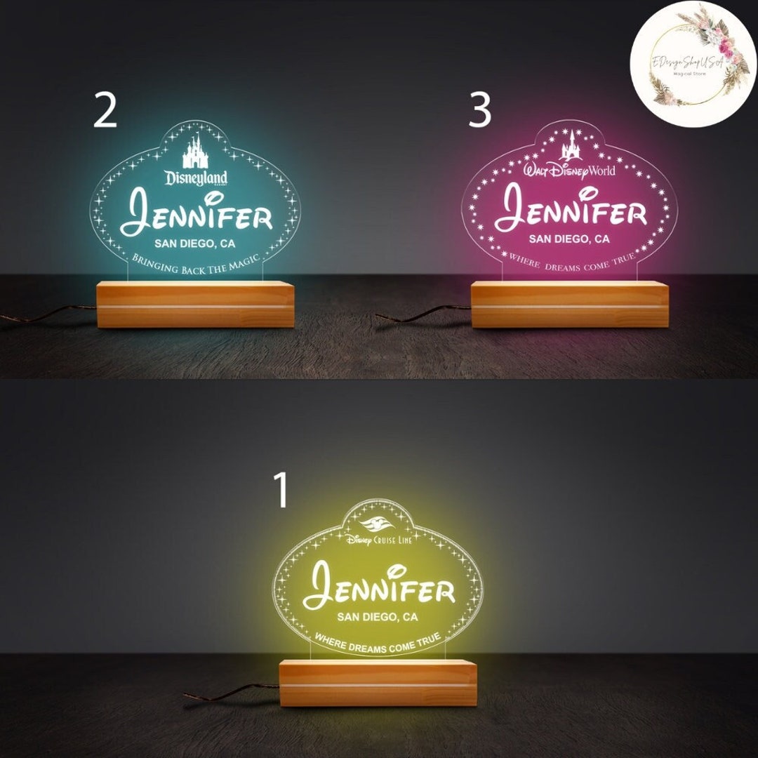 Personalized Disney Name Tag Night Light, Custom Name Disneyland Castle ...