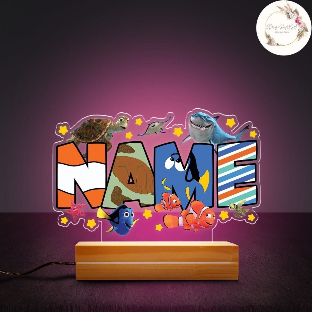 Custom Name Disney Finding Nemo Night Light, Pixar Finding Dory Room ...