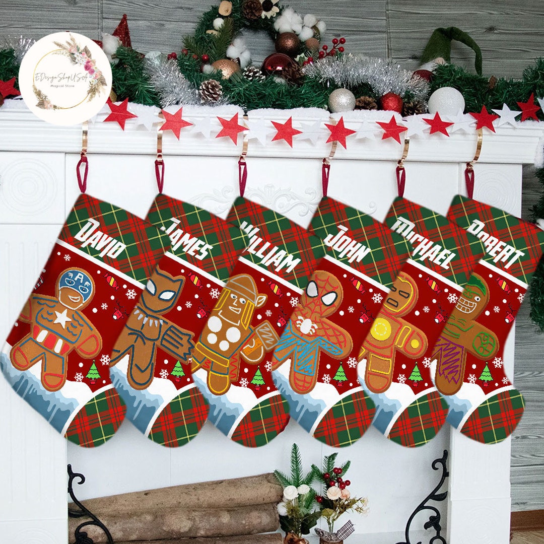 Personalized Marvel Characters Christmas Stocking, Christmas Super Hero ...