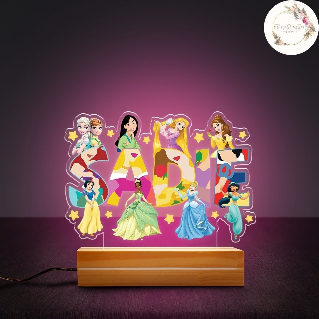 Custom Name Disney Princess Night Light, Disney Prince Baby Kids Room ...