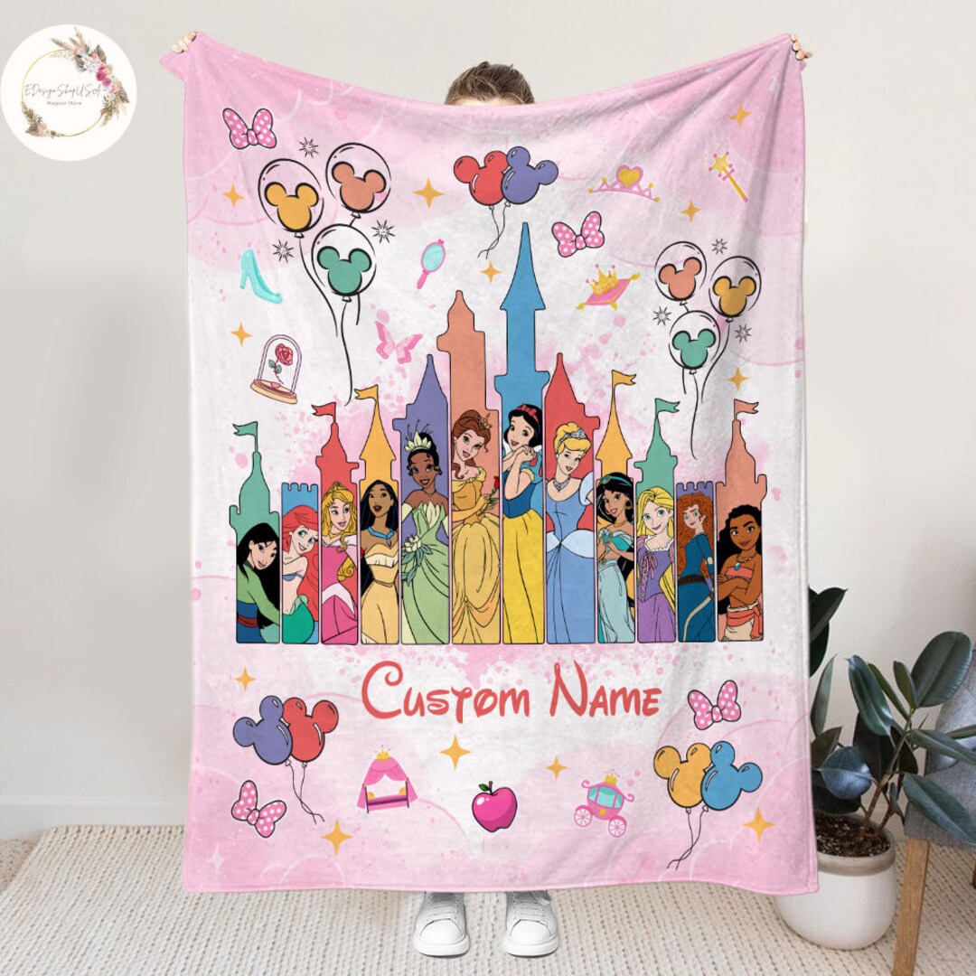 Personalized Watercolor Disney Princess Blanket, Custom Name Baby Girl ...