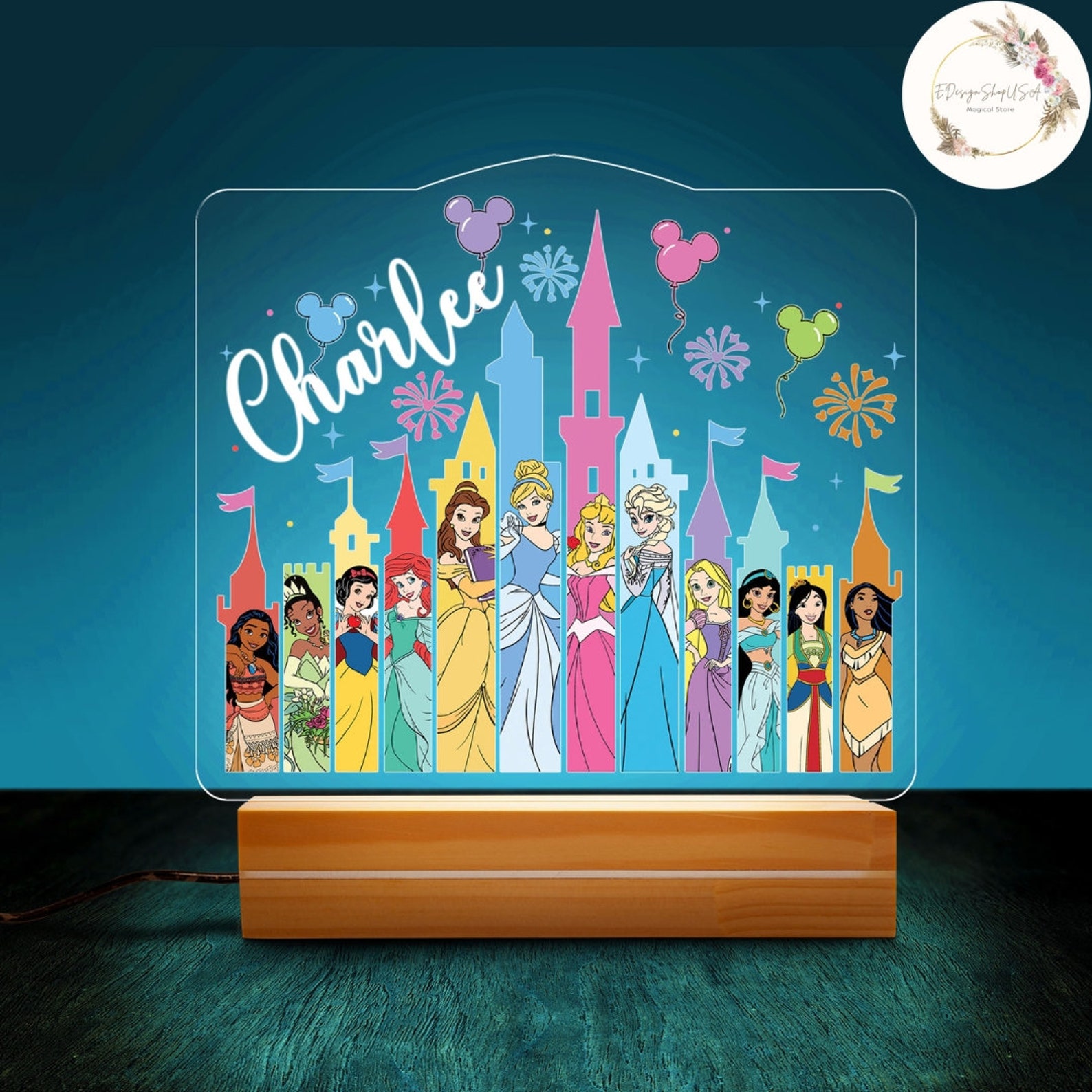 Personalized Disney Princess Castle Night Light, Custom Name Baby Girl ...