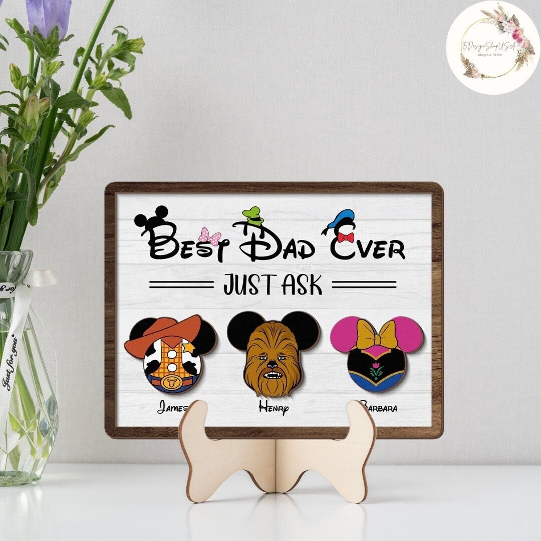 Personalized Disney Best Dad Ever Kids Name Wooden Sign Plaque, Best ...