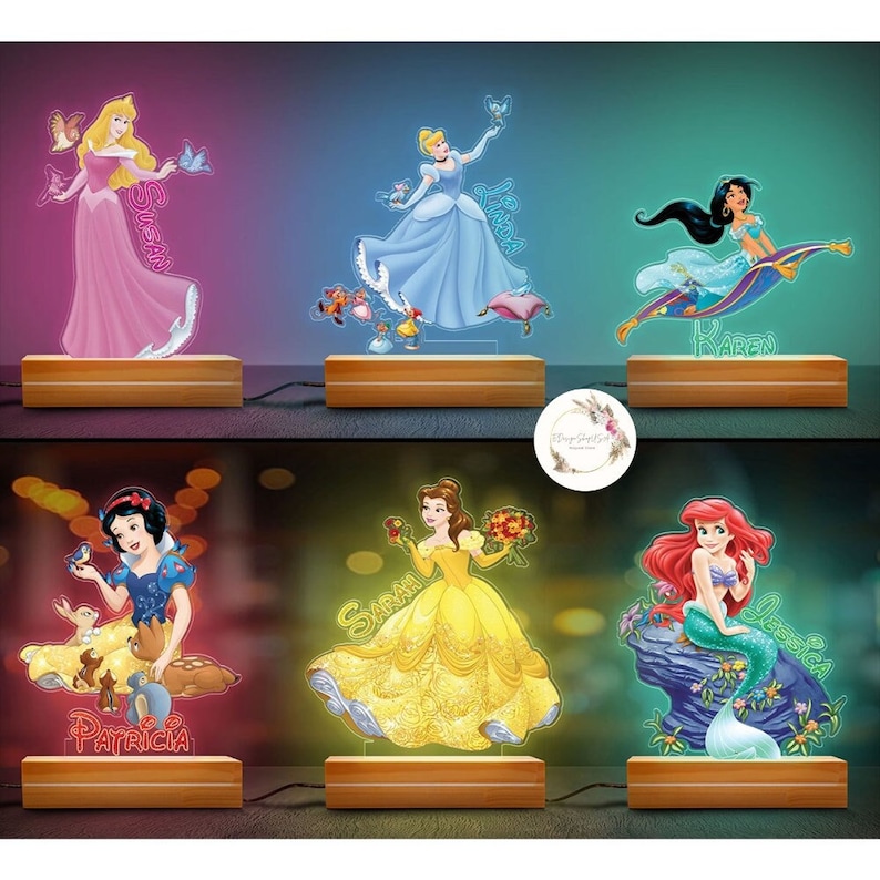 Personalized Disney Princess Night Light, Custom Name Baby Girl Room ...