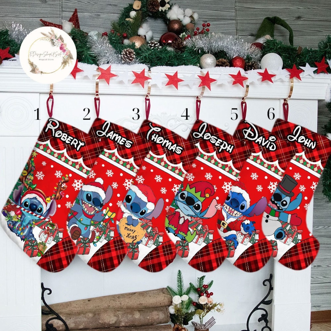 Personalized Stitch Christmas Stockings, Buffalo Plaid Disney Christmas ...