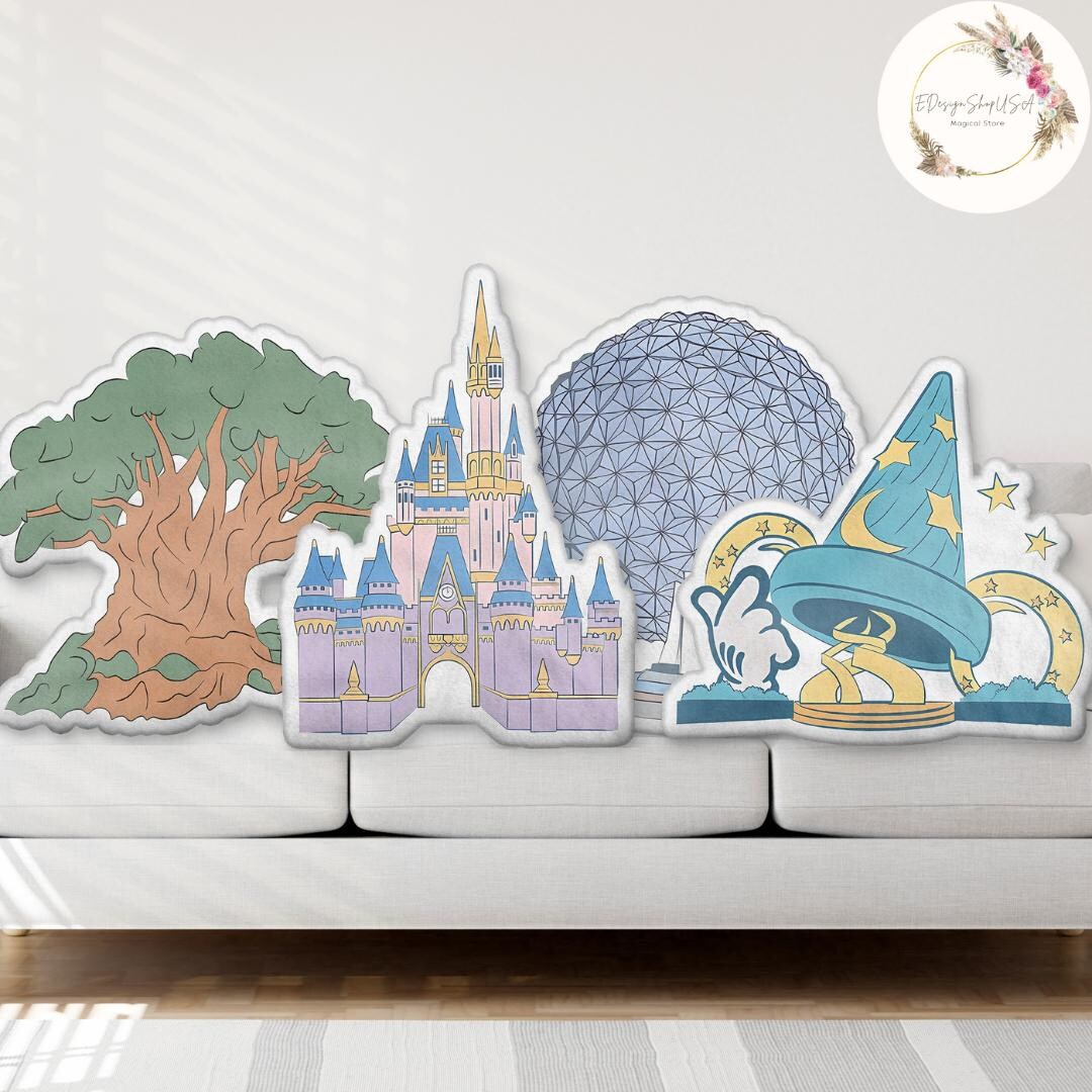 Custom Shape Parks Disney Pillow, Disney Castle Epcot Animal Kingdom ...