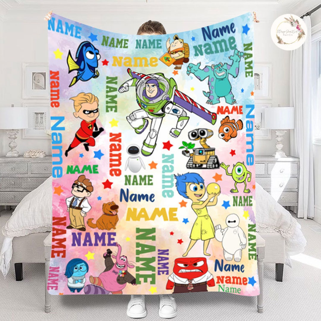 Personalized Watercolor Disney Pixar Characters Blanket, Custom Name ...