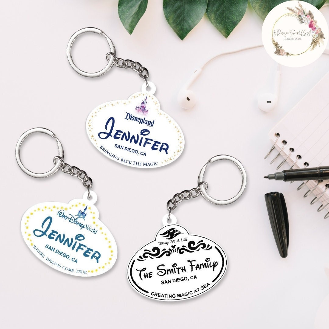Personalized Disney Name Tag Keychain, WDW Disneyland Castle Family ...