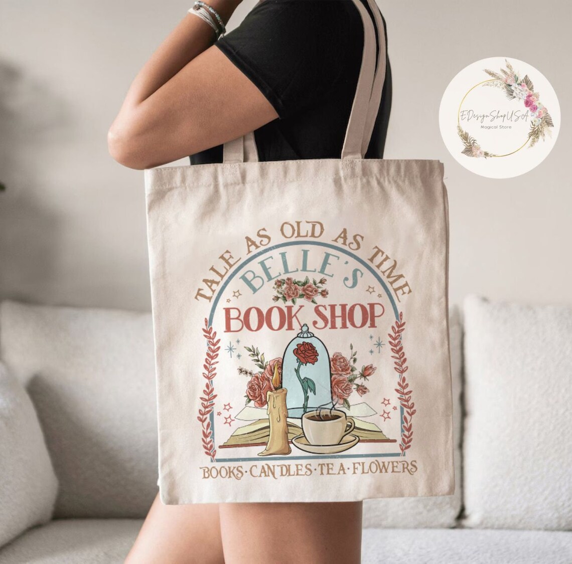 Belle's Book Shop Canvas Tote Bag, Tale as Old as Time Beauty and the ...