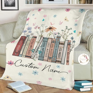 Personalized Floral Book Blanket, Custom Books & Name Library Gift for ...