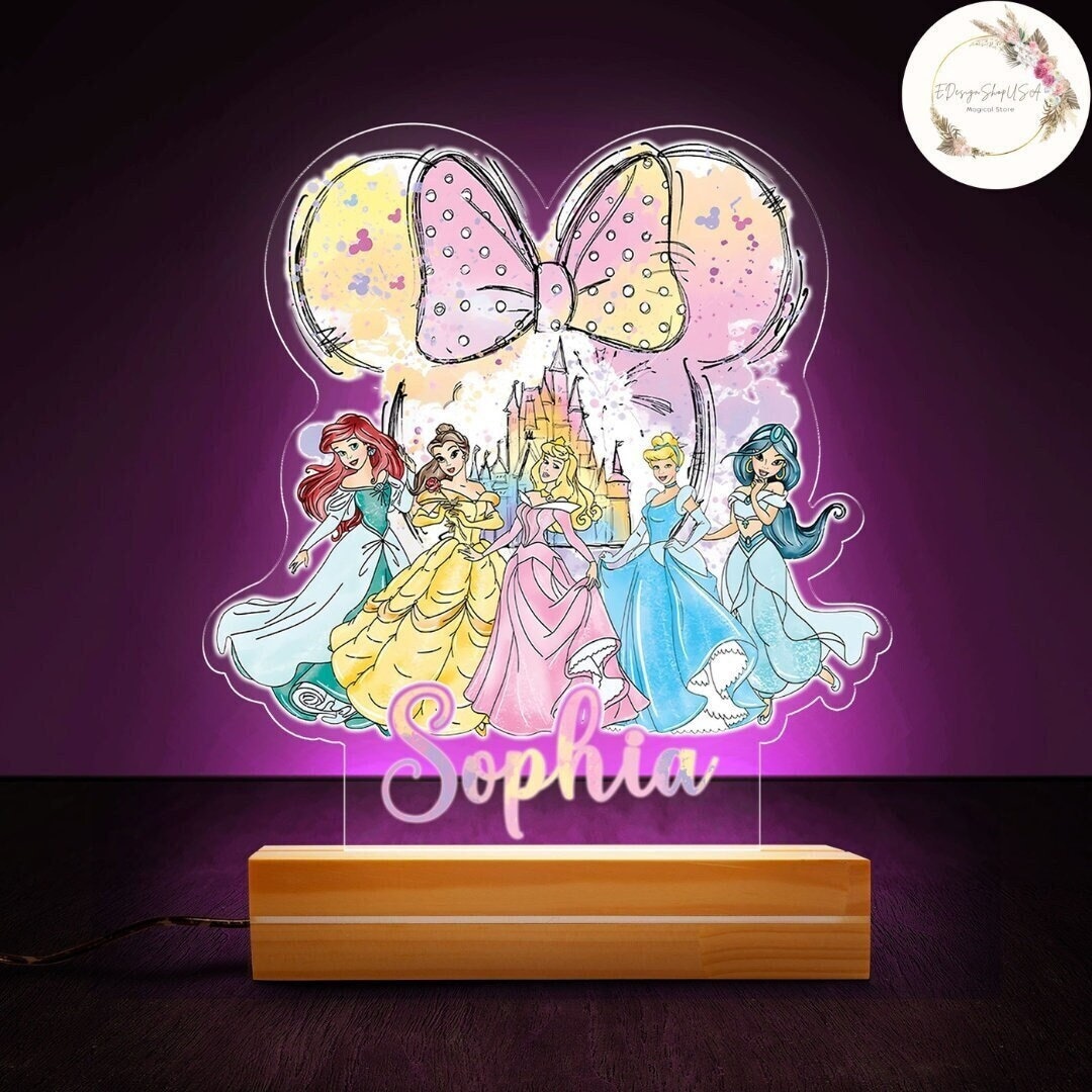 Personalized Minnie Ear Disney Princess Night Light, Custom Name Baby ...