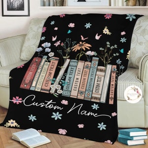 Personalized Floral Book Blanket, Custom Books & Name Library Gift for ...