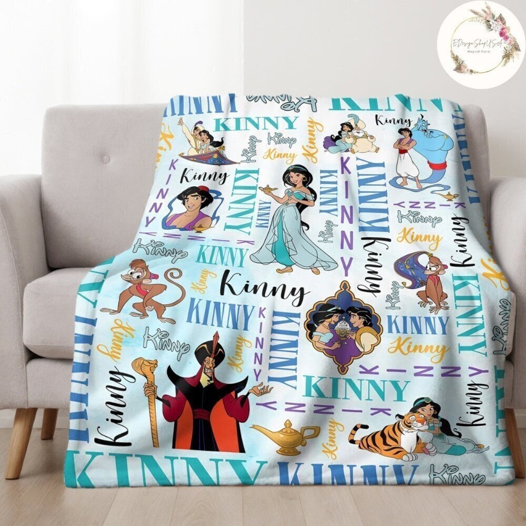 Personalized Watercolor Disney Aladdin Blanket, Custom Name Disney ...