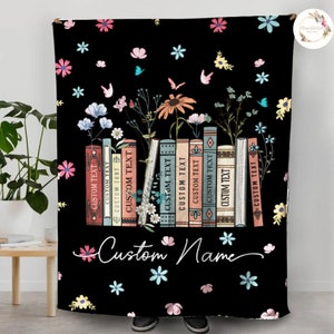 Personalized Floral Book Blanket, Custom Books & Name Library Gift for ...