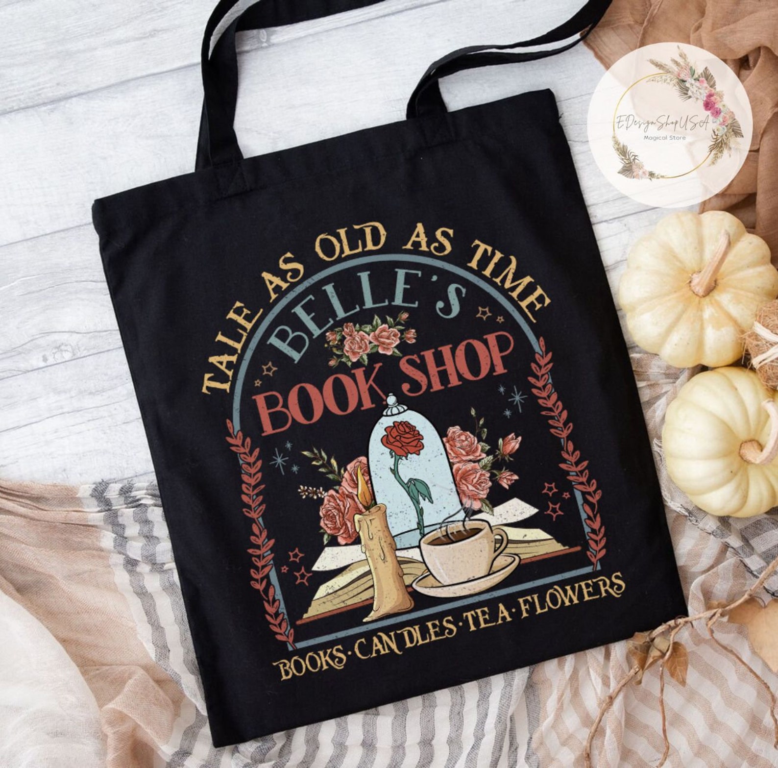 Belle's Book Shop Canvas Tote Bag, Tale as Old as Time Beauty and the ...