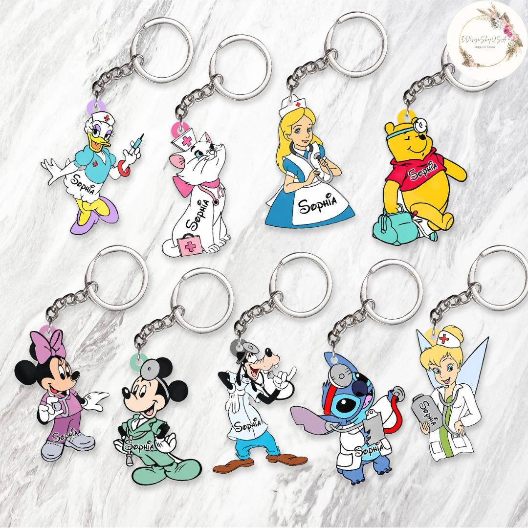 Personalized All Characters Disney Nurse Keychain, Mickey & Friends ...
