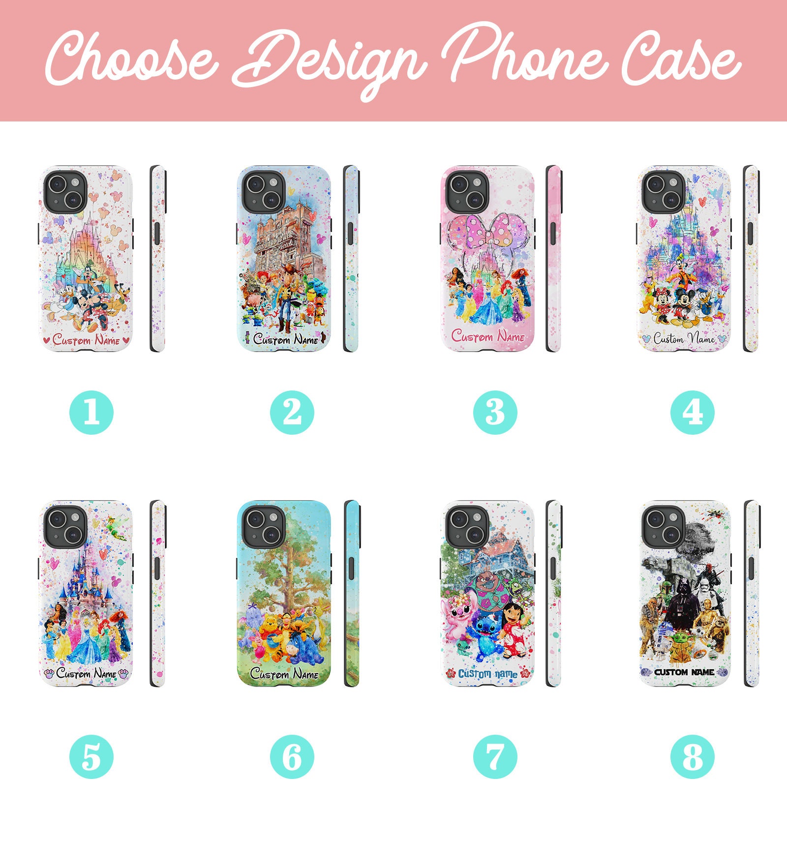 Personalized Watercolor Disney Phone Case, Mickey and Friends Disney ...