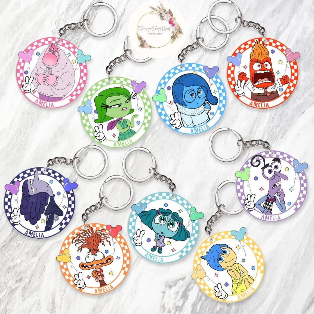 Personalized Disney Inside Out Keychain, Inside Out 2 Movie Checkered ...