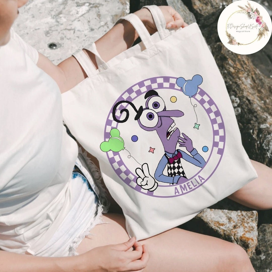Personalized Disney Inside Out Characters Checkered Tote Bag, Mental ...