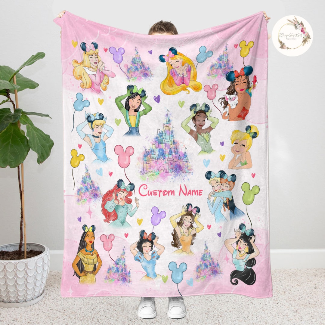 Personalized Watercolor Disney Princess Blanket, Custom Name Baby Girl ...