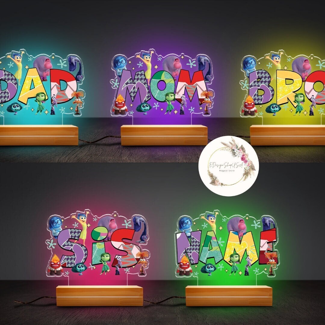 Custom Name Disney Pixar Inside Out Night Light, Family Inside Out 2 ...