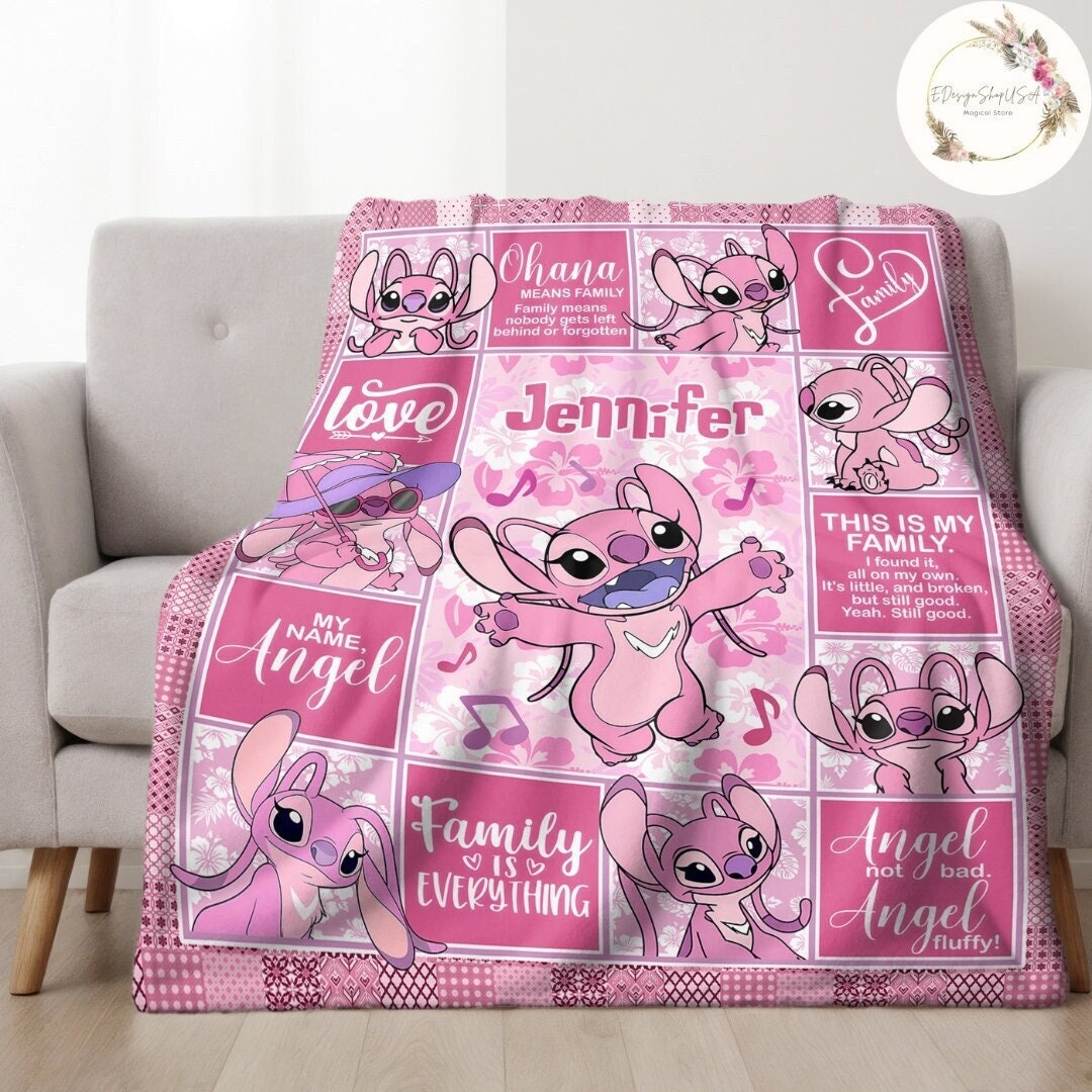 Personalized Lilo & Stitch Disney Angel Blanket, Custom Name Angel Baby ...