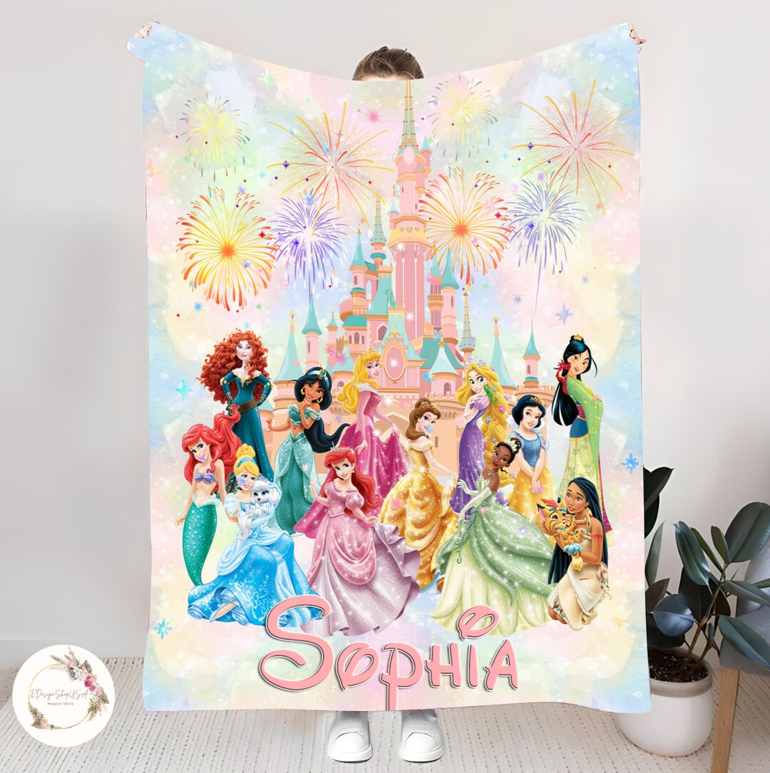 Personalized Watercolor Disney Princess Blanket, Custom Name Baby Girl ...