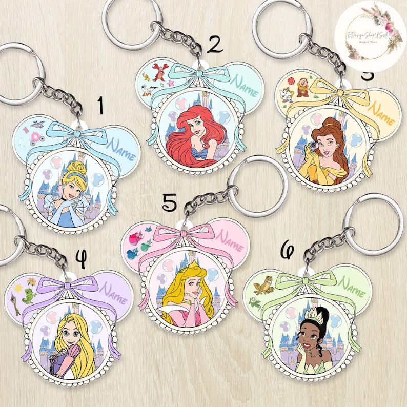 Personalized Coquette Bow Castle Disney Princess Keychain, Cinderella ...