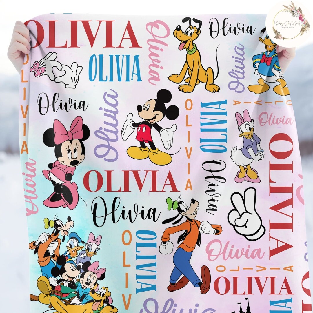Personalized Watercolor Mickey and Friends Disney Blanket, Custom Name ...