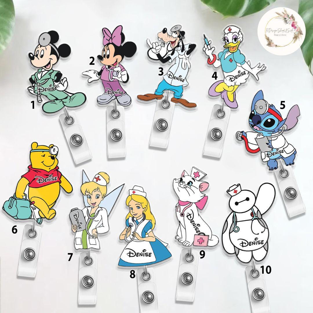 Personalized All Characters Disney Nurse Badge Reel, Mickey & Friends ...