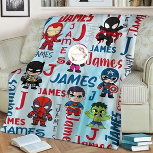 Personalized Watercolor Disney Superhero Blanket, Custom Name Marvel ...