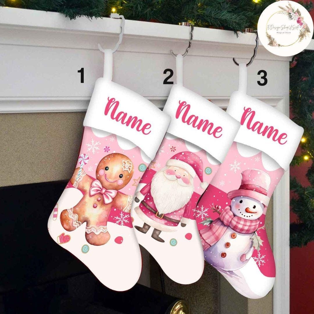 Personalized Pink Santa Gingerbread Christmas Stockings With Name ...
