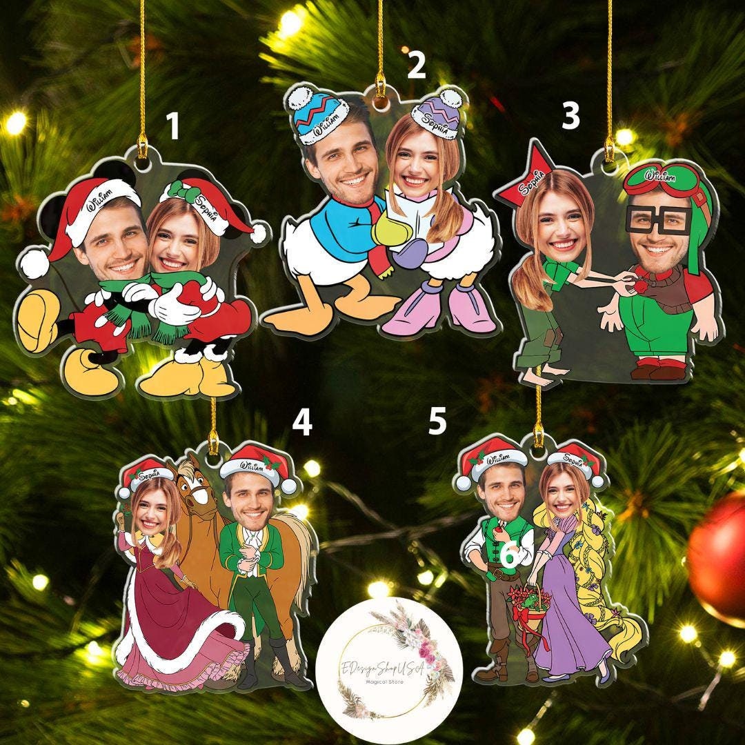 Custom Photo & Name Disney Couple Christmas Ornament, Mickey Minnie ...