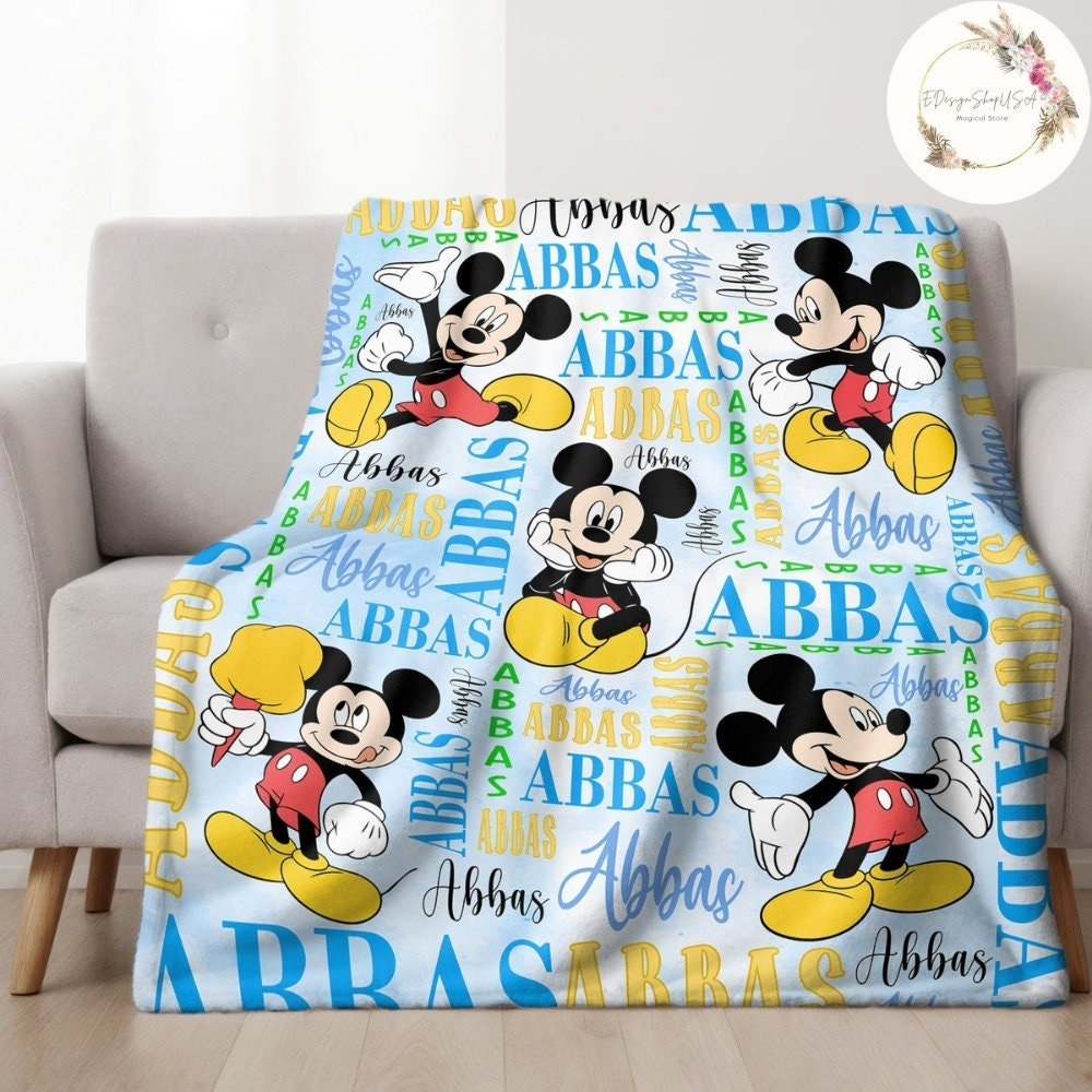 Personalized Watercolor Disney Mickey Mouse Blanket Custom Name Mickey ...