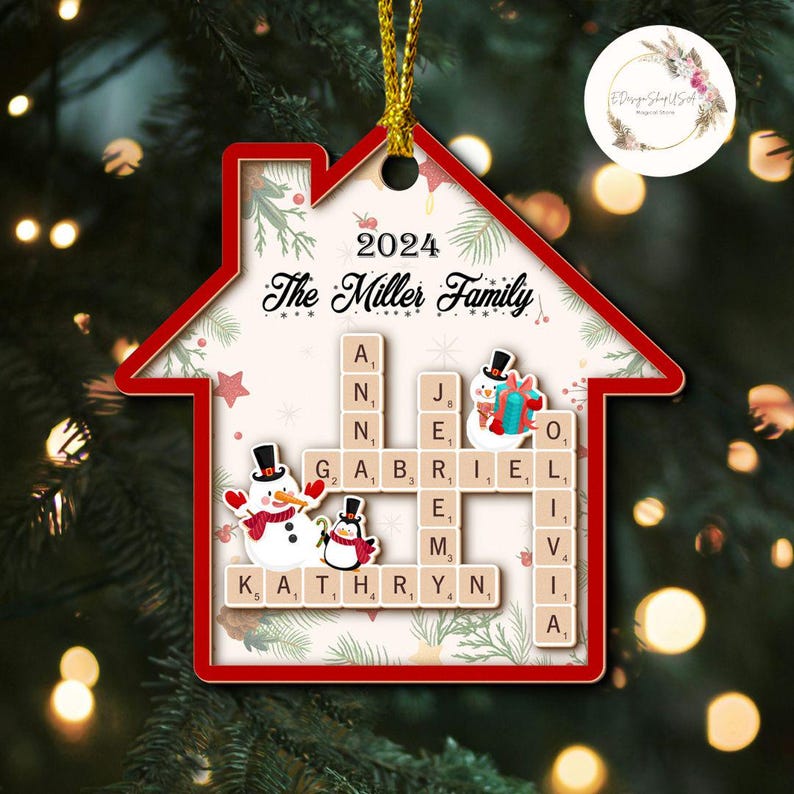 Personalized Santa Snowman Family Crossword Christmas Ornament, Custom ...