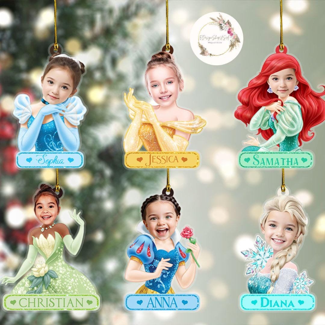 Custom Photo & Name Disney Princess Ornament, Disney Christmas Ornament ...