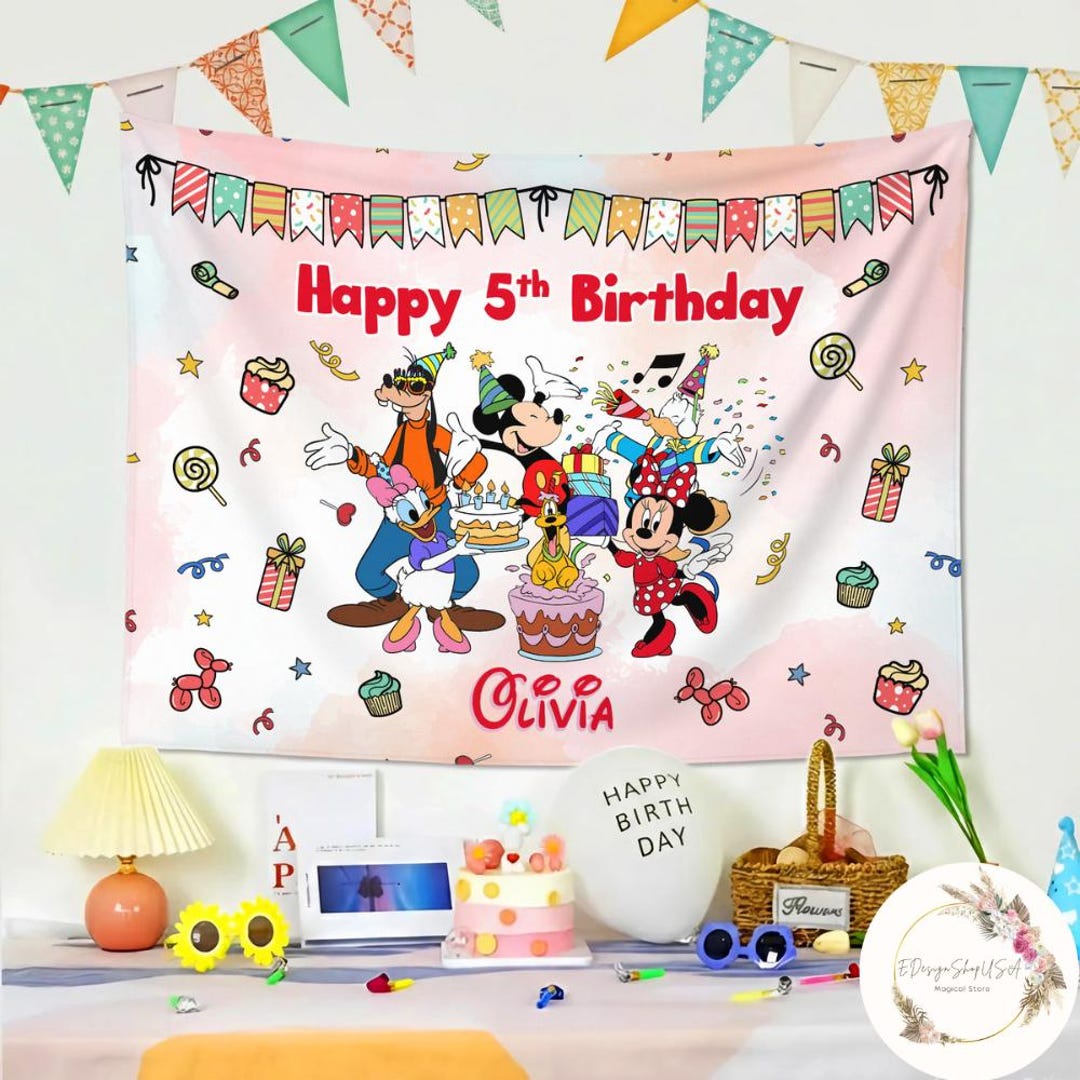 Personalized Mickey and Friends Disney Birthday Wall Tapestries ...