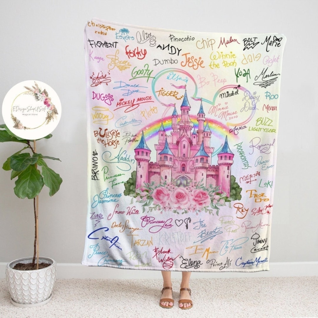 Personalized Watercolor Disney Castle Characters Signature Blanket ...