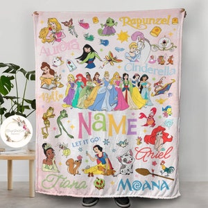 Personalized Watercolor Disney Princess Blanket, Custom Name Baby Girl ...