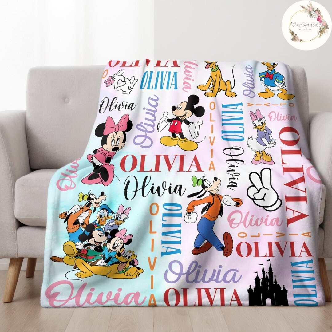 Personalized Watercolor Mickey and Friends Disney Blanket, Custom Name ...